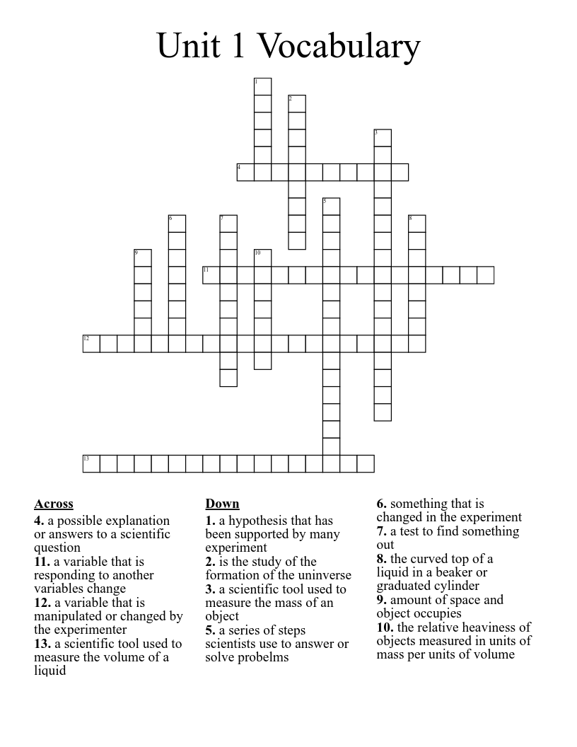 Unit 1 Vocabulary Crossword - WordMint