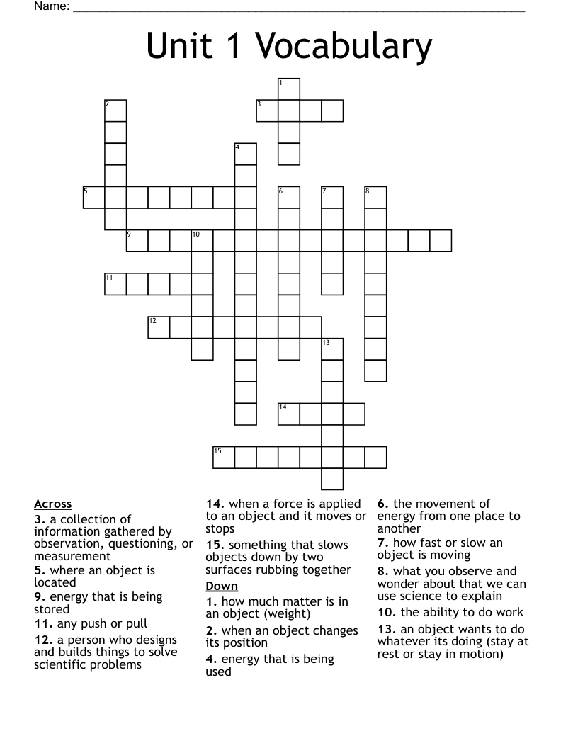 Unit 1 Vocabulary Crossword - WordMint