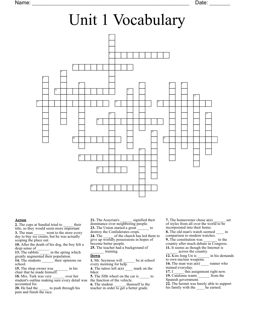 Unit 1 Vocabulary Crossword - WordMint
