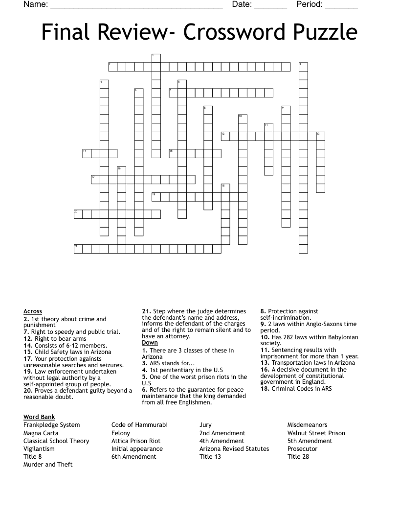 Final Review- Crossword Puzzle - WordMint