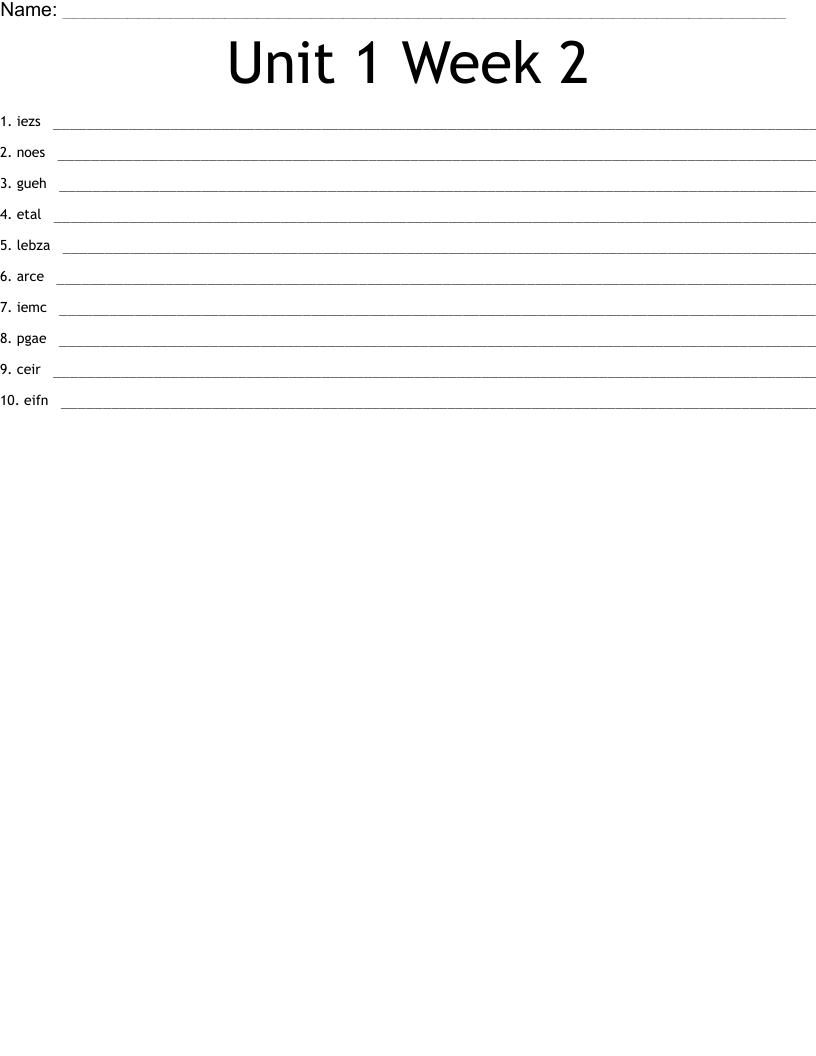 Unit 1 Week 2 Word Scramble - WordMint