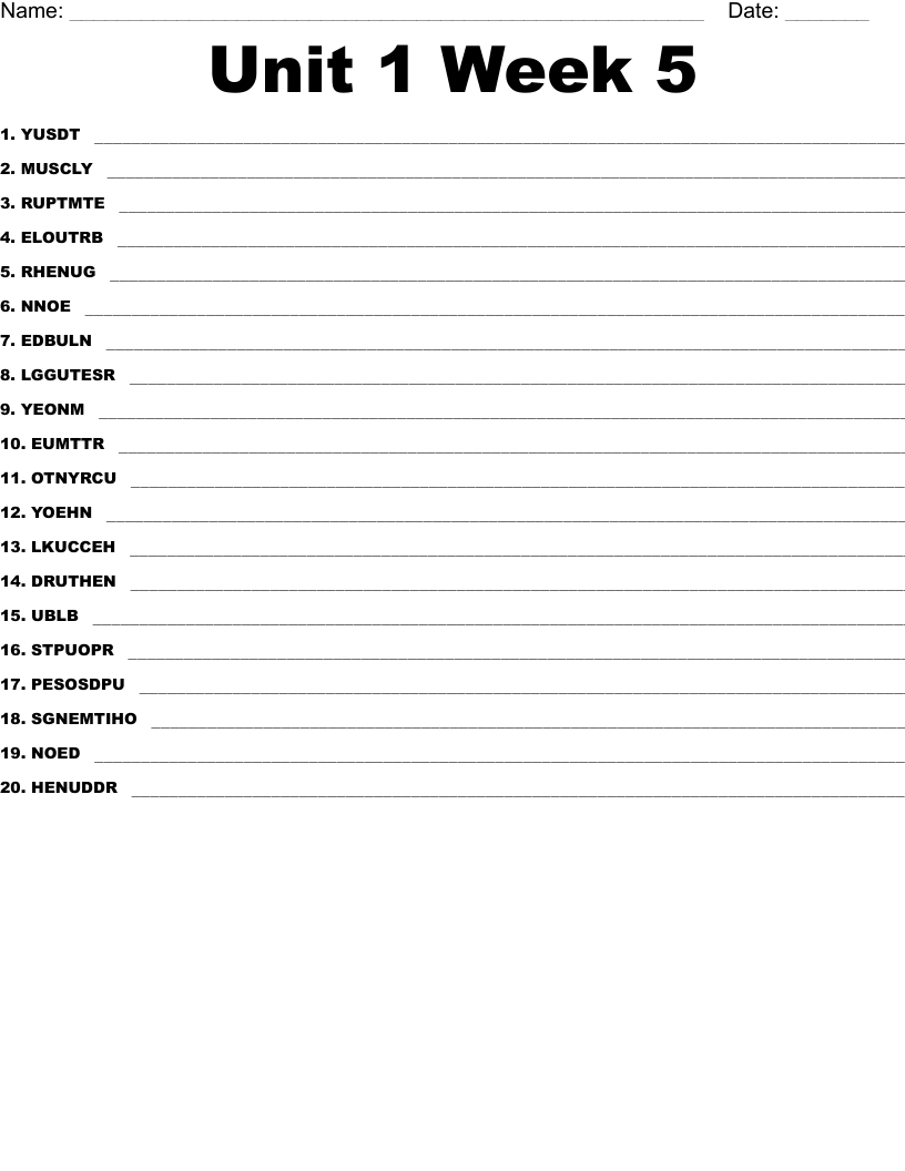 Unit 1 Week 5 Word Scramble - WordMint