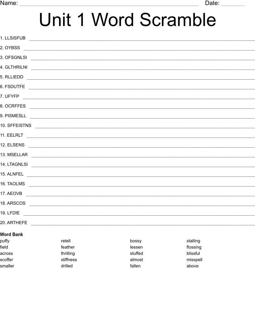 Unit 1 Word Scramble - WordMint