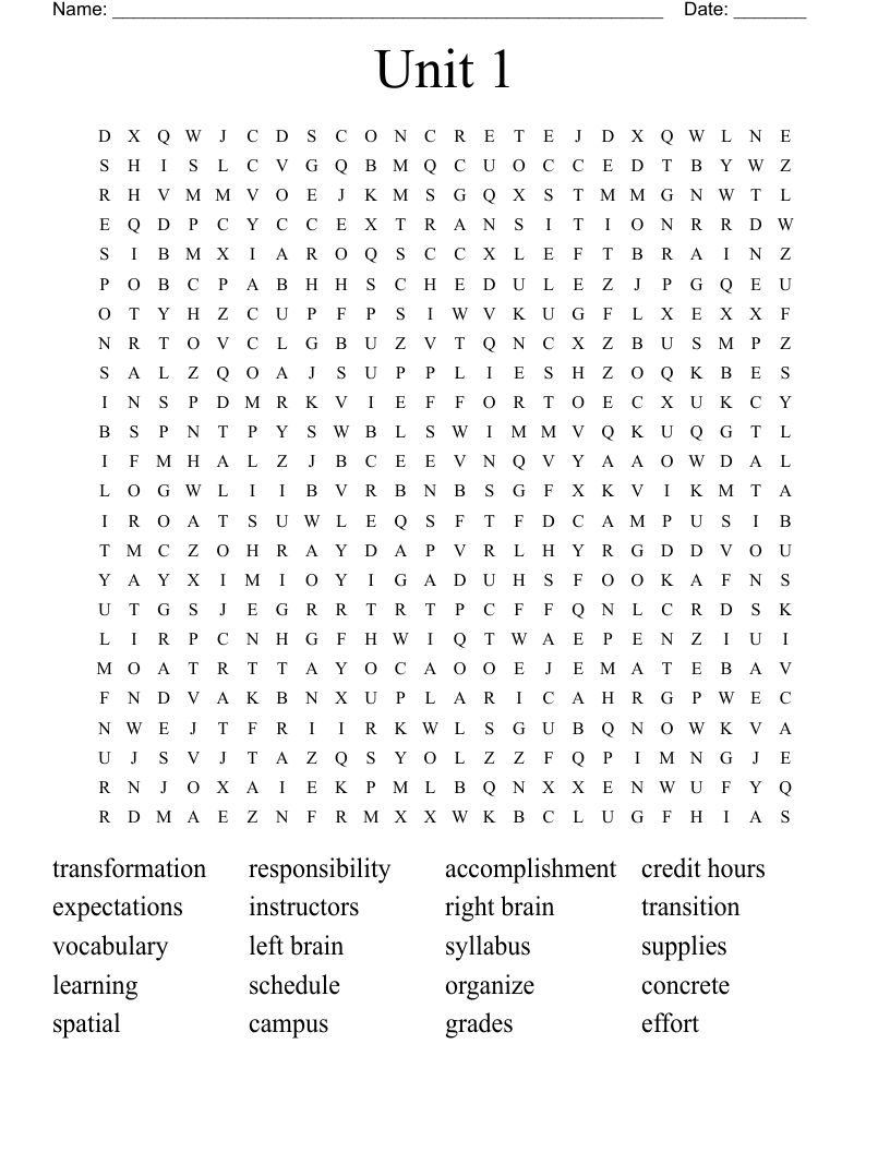 Unit 1 Word Search - WordMint