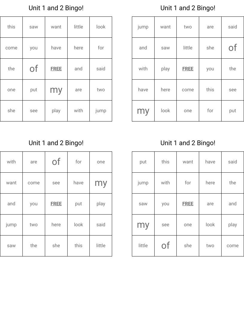 Unit 1 and 2 Bingo! - WordMint