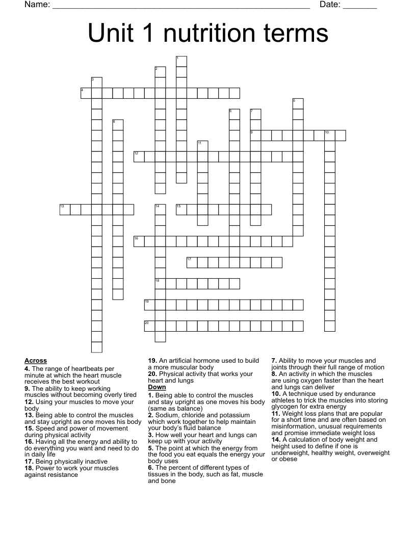 Unit 1 nutrition terms Crossword - WordMint