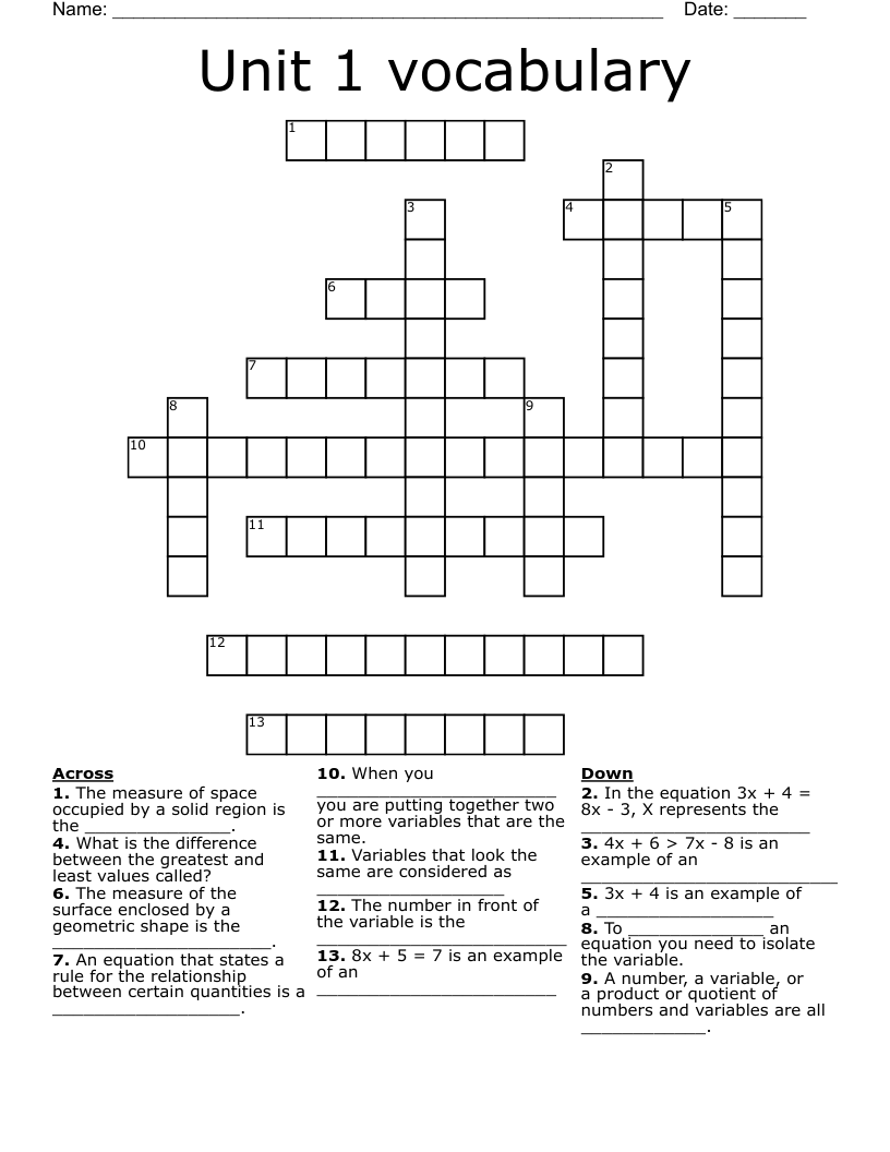 Unit 1 vocabulary Crossword - WordMint