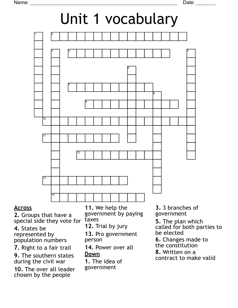 Unit 1 vocabulary Crossword - WordMint