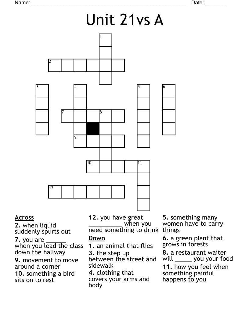 Unit 21vs A Crossword - WordMint