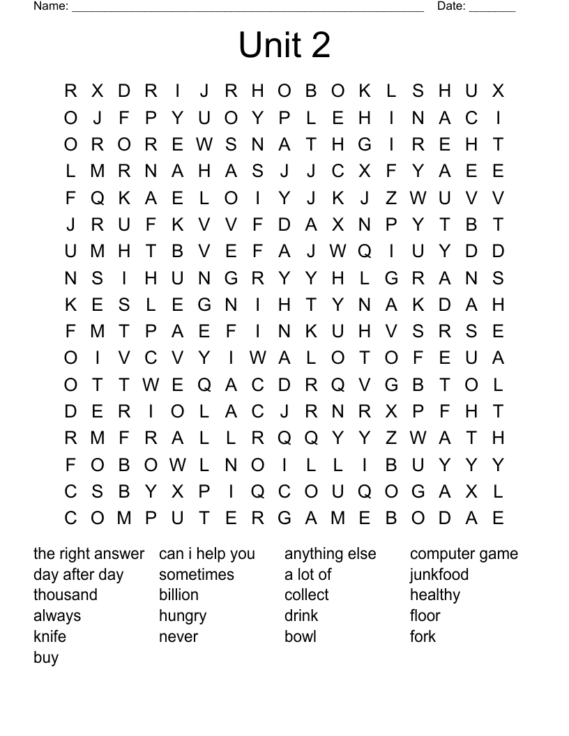 Unit 2 Word Search - WordMint