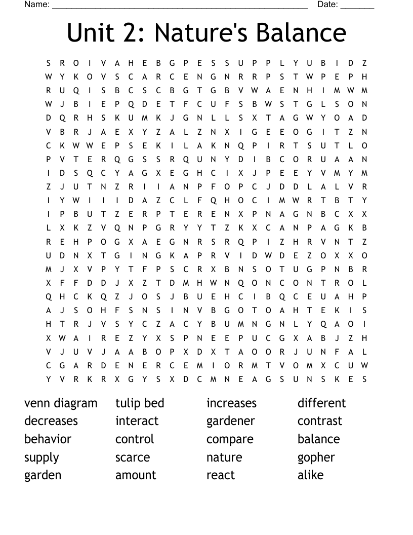 Unit 2: Nature's Balance Word Search - WordMint
