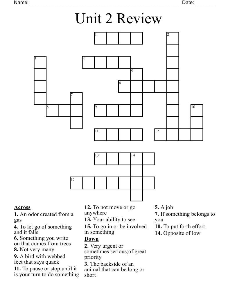 Unit 2 Review Crossword WordMint