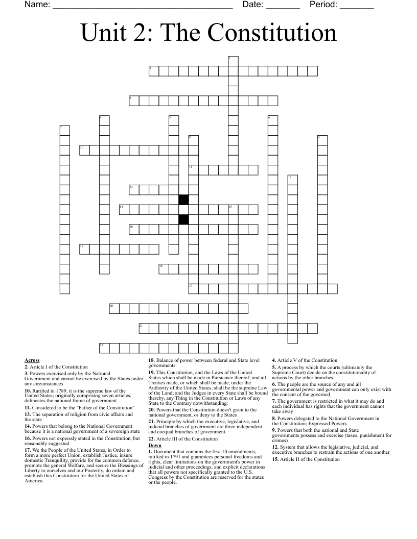 Unit 2: The Constitution Crossword - WordMint