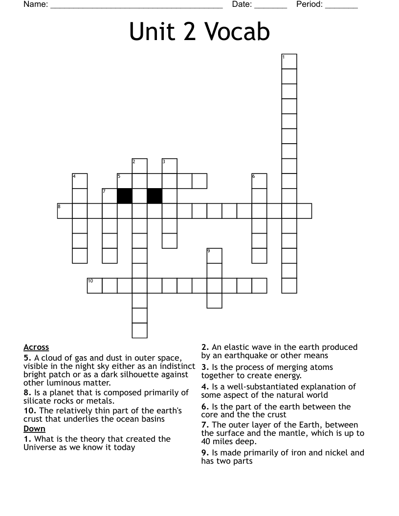 Unit 2 Vocab Crossword - WordMint