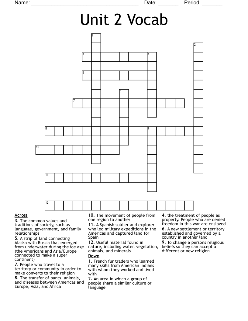 Unit 2 Vocab Crossword - WordMint