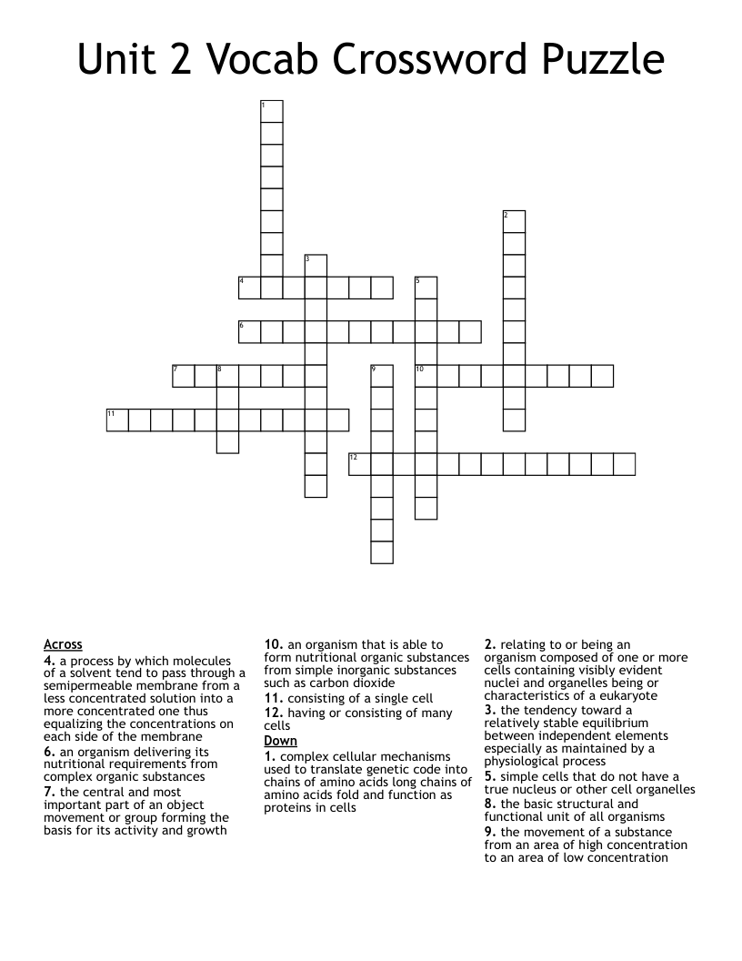 Unit 2 Vocab Crossword Puzzle - WordMint