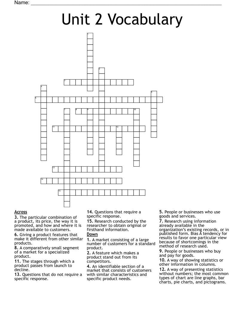 Unit 2 Vocabulary Crossword - WordMint