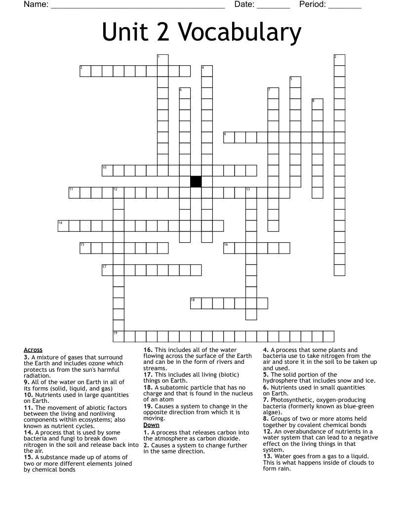 Unit 2 Vocabulary Crossword - WordMint