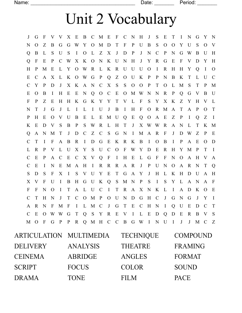 Unit 2 Vocabulary Word Search - WordMint