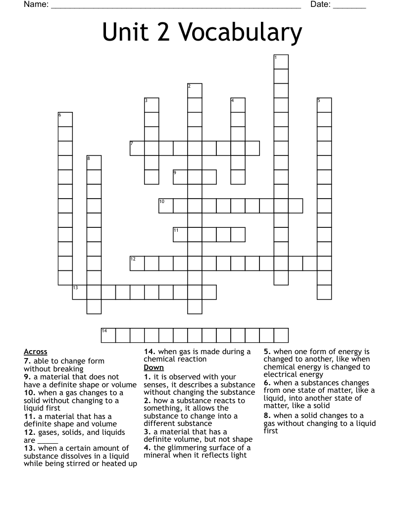 Unit 2 Vocabulary Crossword - WordMint