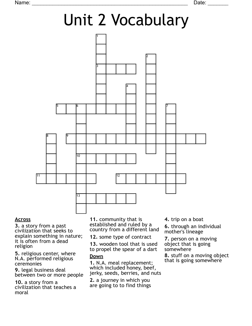 Unit 2 Vocabulary Crossword - WordMint