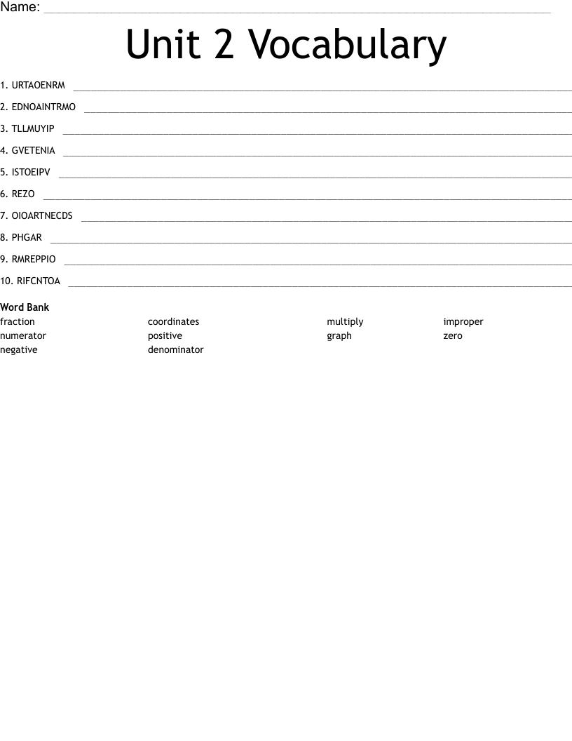Unit 2 Vocabulary Word Scramble - WordMint