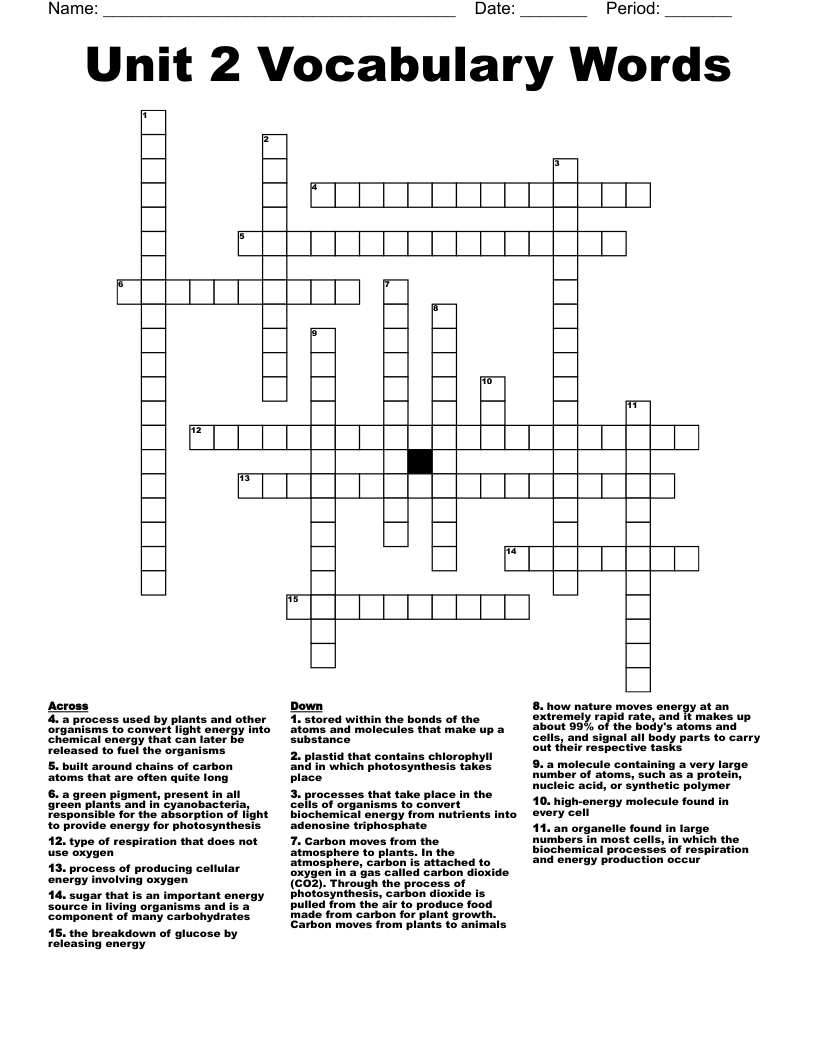 Unit 2 Vocabulary Words Crossword - WordMint