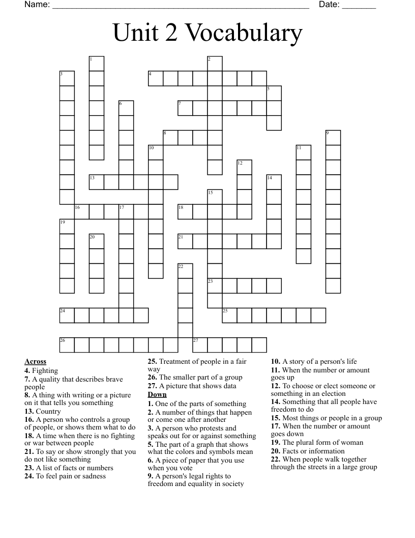 Unit 2 Vocabulary Crossword - WordMint