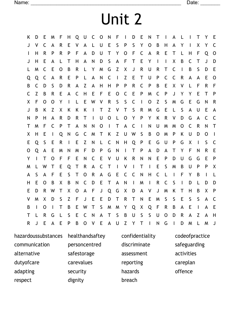 Unit 2 Word Search - WordMint
