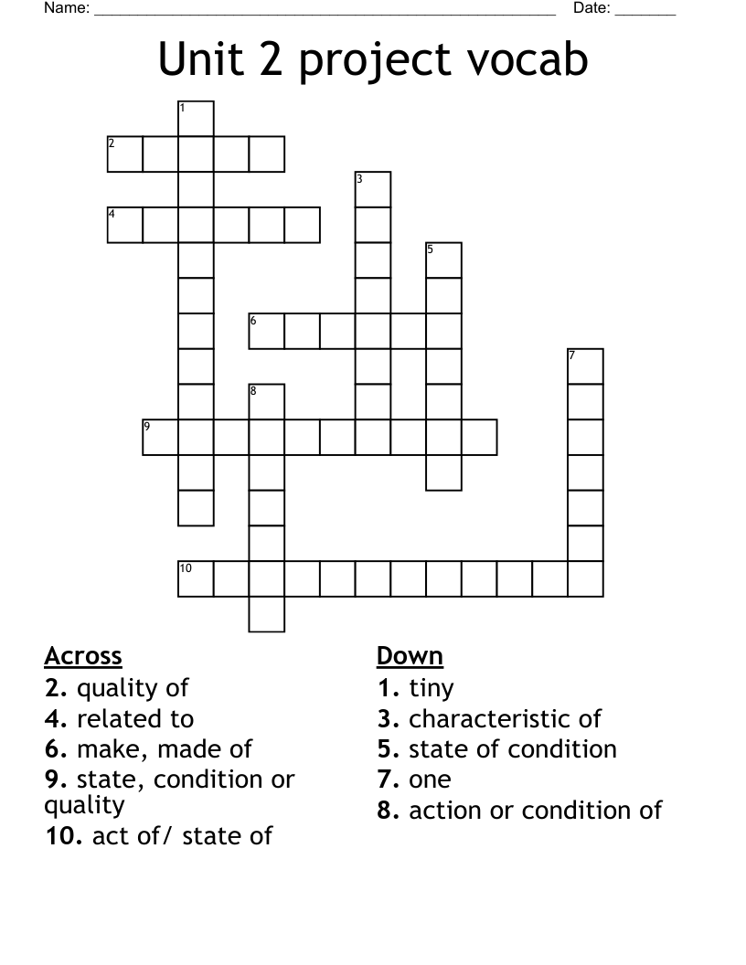 Unit 2 project vocab Crossword - WordMint