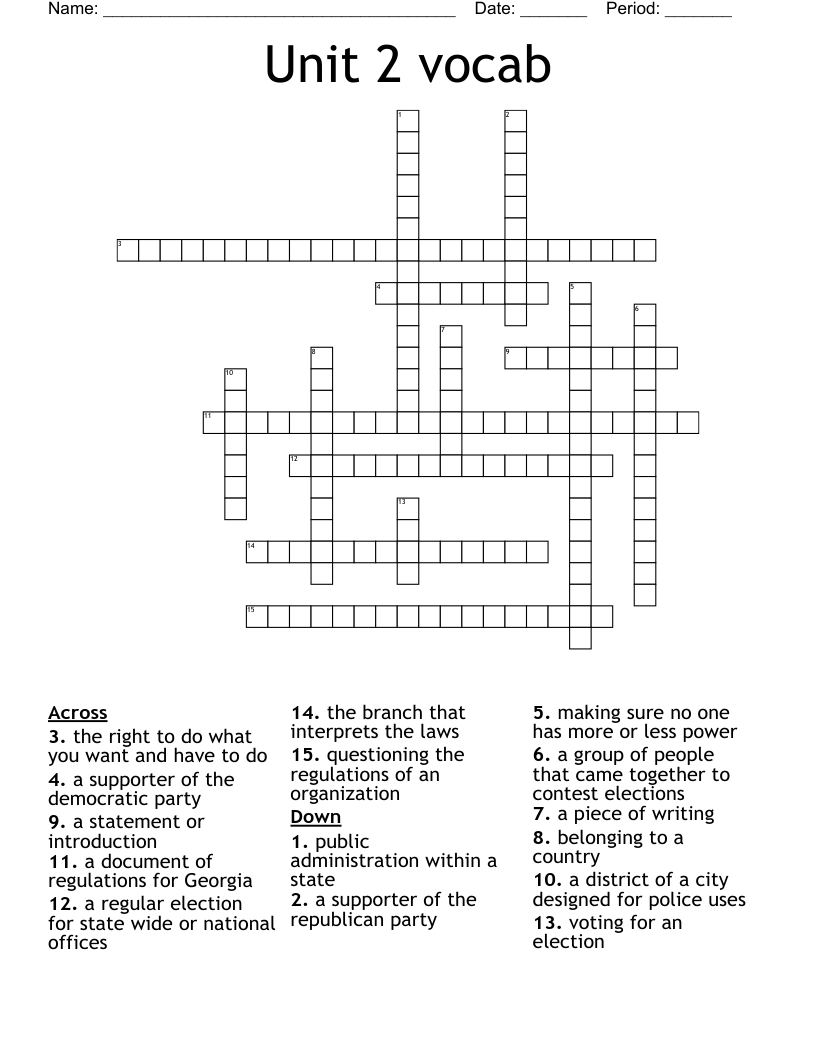 Unit 2 vocab Crossword - WordMint