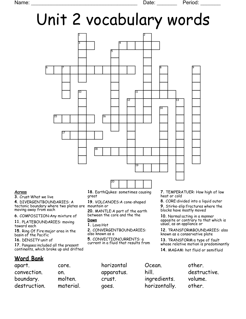 Unit 2 vocabulary words Crossword - WordMint