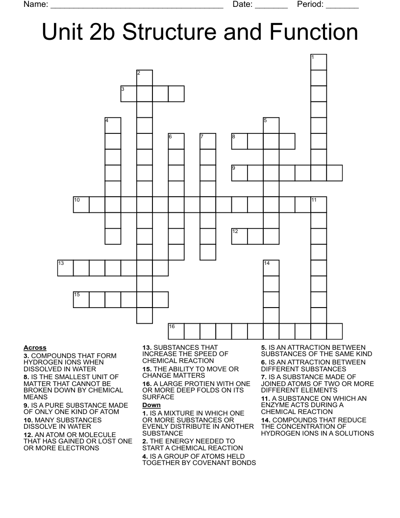 Unit 2b Structure and Function Crossword - WordMint