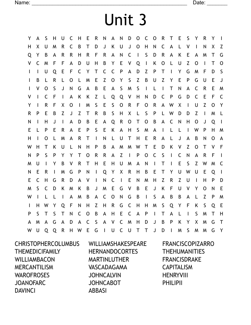 Unit 3 Word Search - WordMint