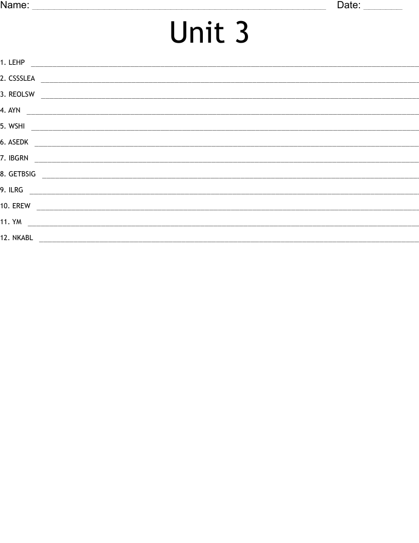 Unit 3 Word Scramble - WordMint