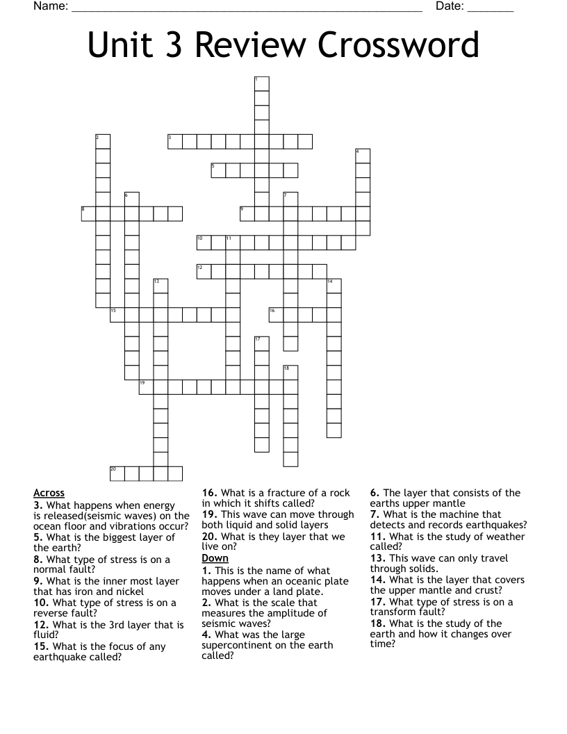 Unit 3 Review Crossword - WordMint