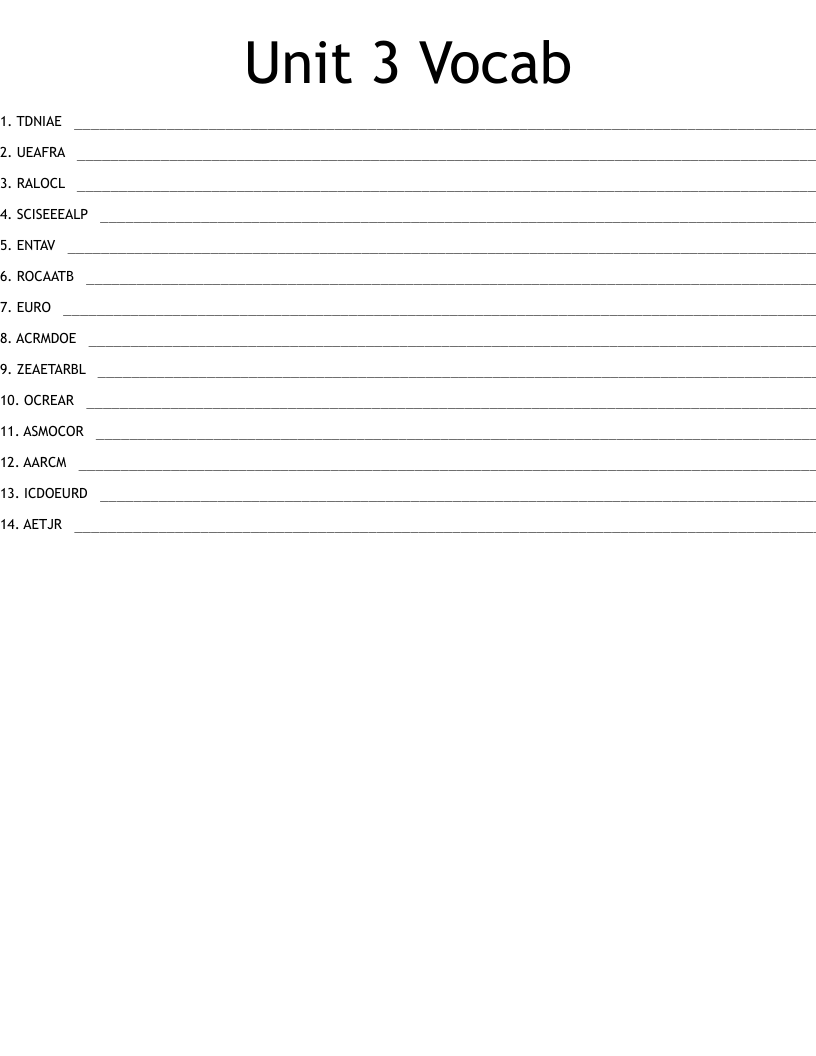 Unit 3 Vocab Word Scramble - WordMint