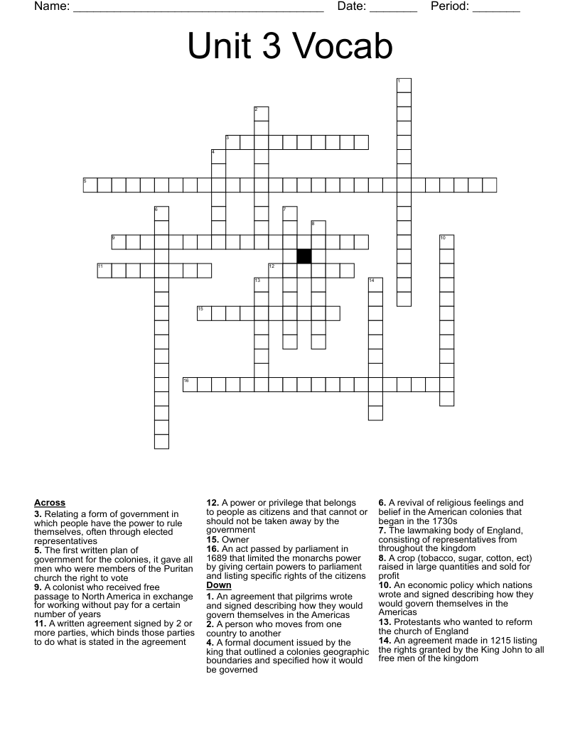 Unit 3 Vocab Crossword - WordMint