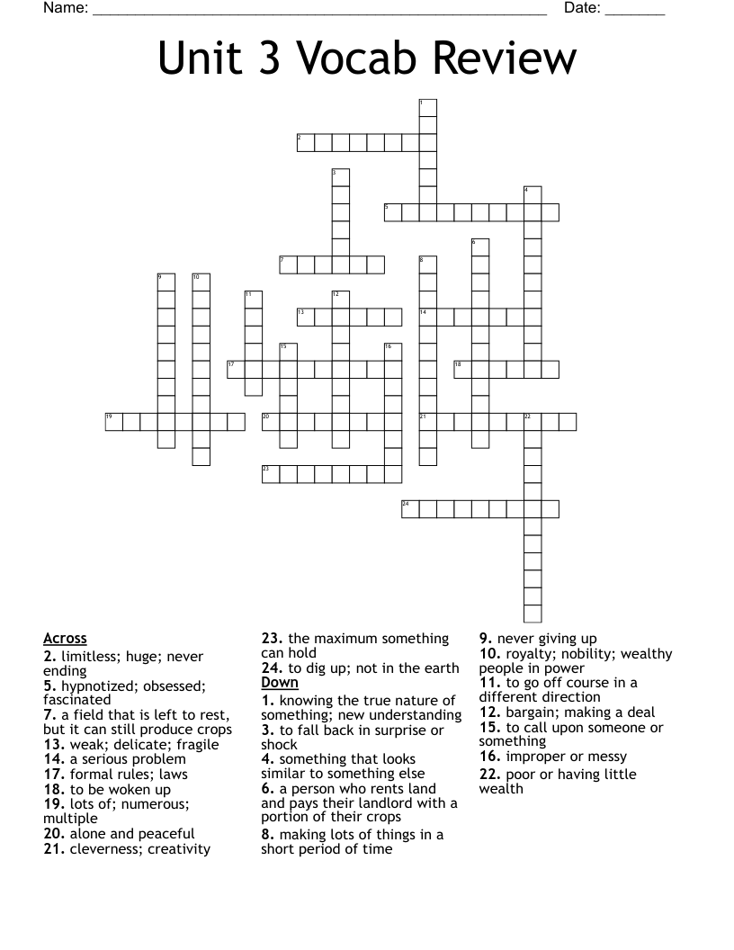 Unit 3 Vocab Review Crossword - WordMint