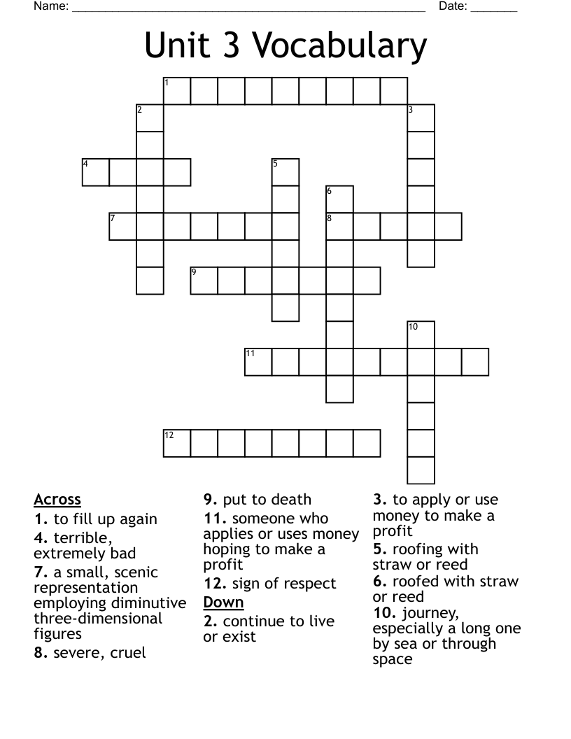Unit 3 Vocabulary Crossword - WordMint