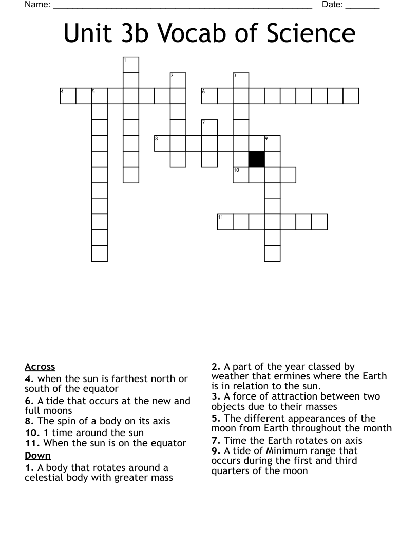 Unit 3b Vocab of Science Crossword - WordMint