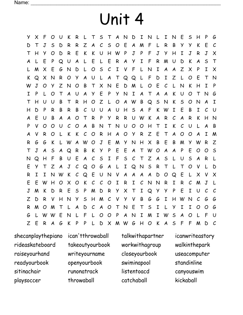 Unit 4 Word Search - WordMint