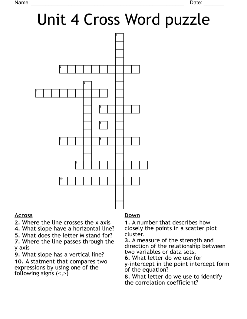 Unit 4 Cross Word puzzle - WordMint