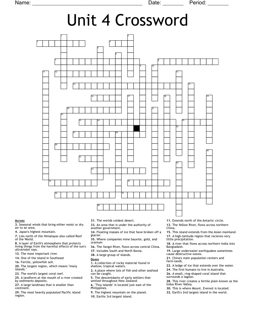 Unit 4 Crossword WordMint