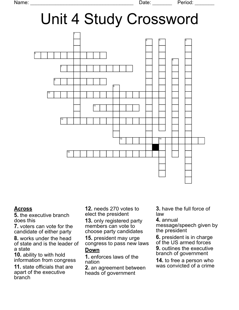 Unit 4 Study Crossword - WordMint