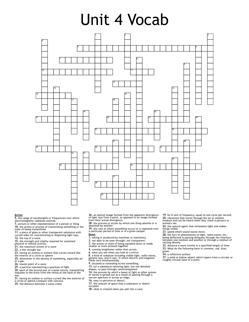 Unit 4 Vocab Crossword - WordMint