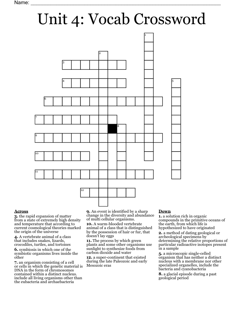 Unit 4: Vocab Crossword - WordMint