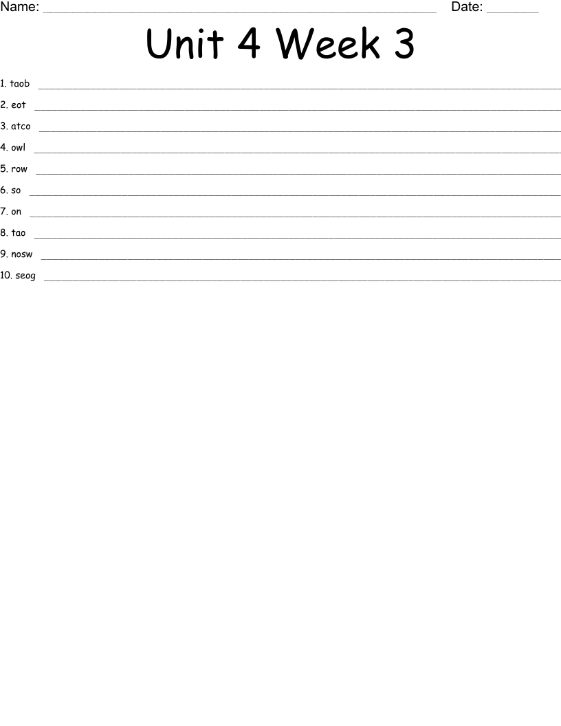 Unit 4 Week 3 Word Scramble - WordMint