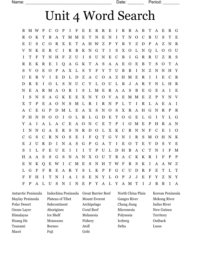 Unit 4 Word Search - WordMint
