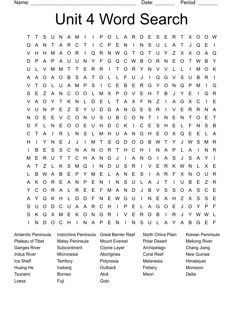 Unit 4 Word Search - WordMint